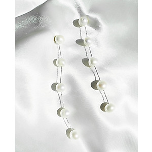 14k Silver Plated Long Pearl Drop Dangle Earrings for Women Chain Baroque Pearl Stud Jewelry for Bridal Wedding