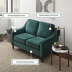 Edenbrook Jensen Upholstered Loveseat – Green Velvet Loveseat - Living Room Furniture - Small Loveseat- Seats Two - Scoop Arm Modern Couch - Couches
