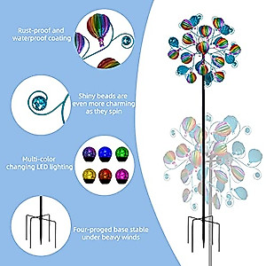 VEWOSTAR Garden Solar Wind Spinner - Outdoor Metal Large Wind Sculpture Yard Art Multi-Color LED Lighting Wind Spinner for Garden Patio Lawn