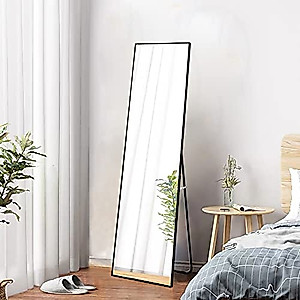 FLYMUHJIA Wall Mirror Full Length Full Body, Floor, Standing Mirror with Aluminum Alloy Thin Frame for Bedroom Living Room, 59” X16” Black