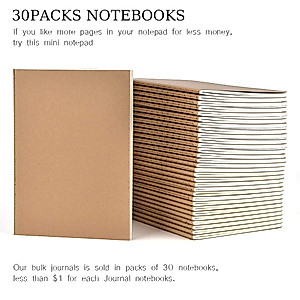 30 Pack Journal Notebook, Kraft Cover 80 Pages Lined Paper Journal for Traveler, Notes, Memo - Bulk Journals Sewn Brown Notebook for School Supplies, Office Supplies, 8'' x 5.6''