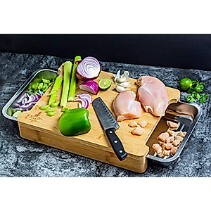 ecozoi Bamboo Cutting Board with Containers, Large Wood Cutting Board with Slide Out Trays, Eco Friendly Space Saver and Non Slip Chopping Board, Wooden Butcher Block with Pull Out Drawers