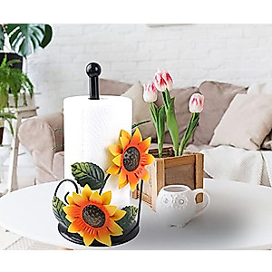 Sunflower Paper Towel Holder Countertop Kitchen Paper Towel Holder Stand Farmhouse Yellow Sunflower Kitchen Decor Accessories Metal Paper Rack Heavy Duty Rustic