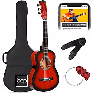 Best Choice Products 30in Kids Acoustic Guitar, All-in-One Beginner Starter Kit w/Strap, Case, Extra Strings, Rosette Inlay - Redburst