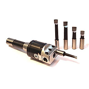 Boring Head 2" for Milling & Lathe Machine 1 Div: 0.0005" & 5 Pcs HSS Boring Bars (R8 Shank (7/16 UNF Drawbar))