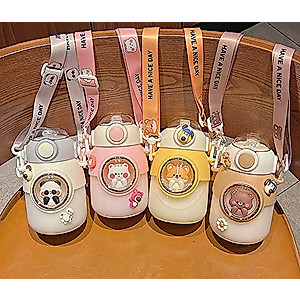 JHTPSLR Large Kawaii Capsule Water Bottle with Straw and Strap 28oz Cute Bunny Figurines Water Bottle for Kids Teen Girls School Sports Portable Water Bottle with Handle Leakproof Lid (Purple Bunny)