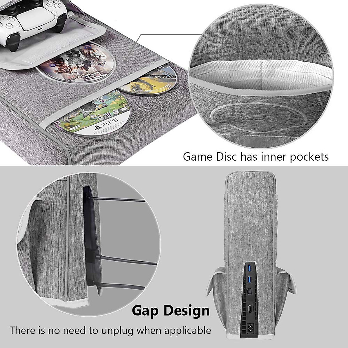 Esimen Sleeve Protective Case Dust Cover for PS5 Console /Playstation 5 Digital Edition ,PS5 Controller Skin Compatible with 12 Game Disc Pockets