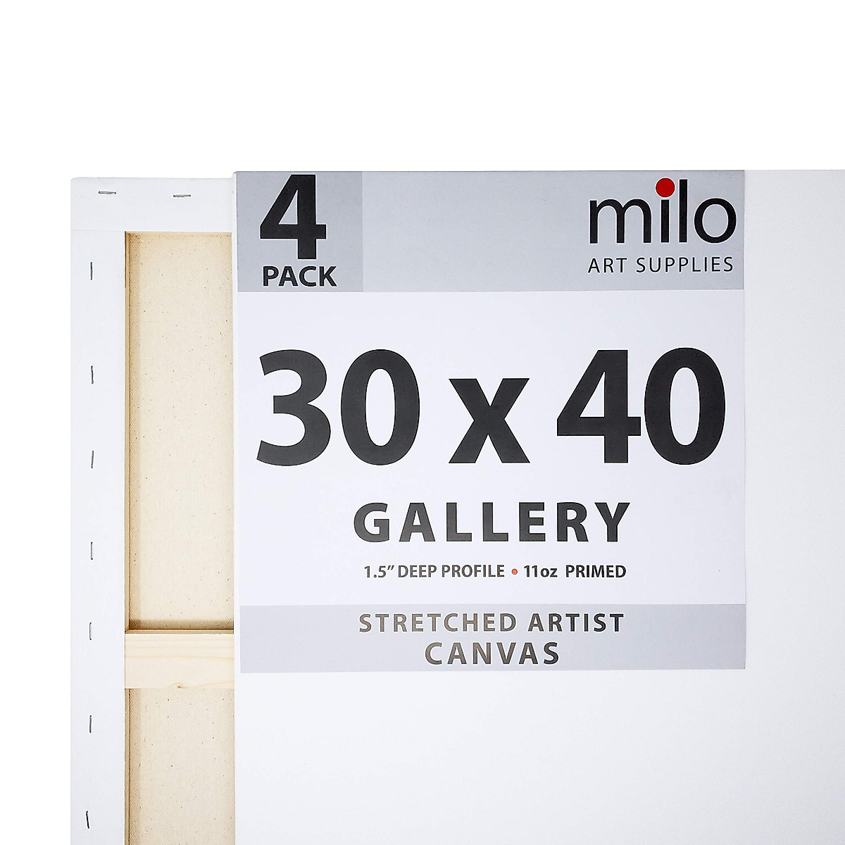 milo Stretched Artist Canvas | 30x40 inches | 4 Pack | 1.5” inch Thick Gallery Profile | 11 oz Primed Large Canvases for Painting, Ready to Paint Art Supplies for Acrylic, Oil