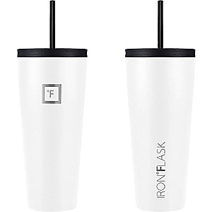 IRON °FLASK Classic Tumbler 2.0-2 Lids, Vacuum Insulated Stainless Steel Bottle, Modern Double Walled, Drinking cup, Simple Thermo Travel Mug, Hydro Water Metal Canteen - Winter White, 32 Oz