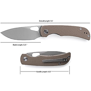 Miguron Knives M Moyarl Folding Knife,3.25" 14c28n Steel Satin Blade Tan G10 Handle With Titanium Pocket Clip, Camping Hiking Pocket Knife MGR-806TN
