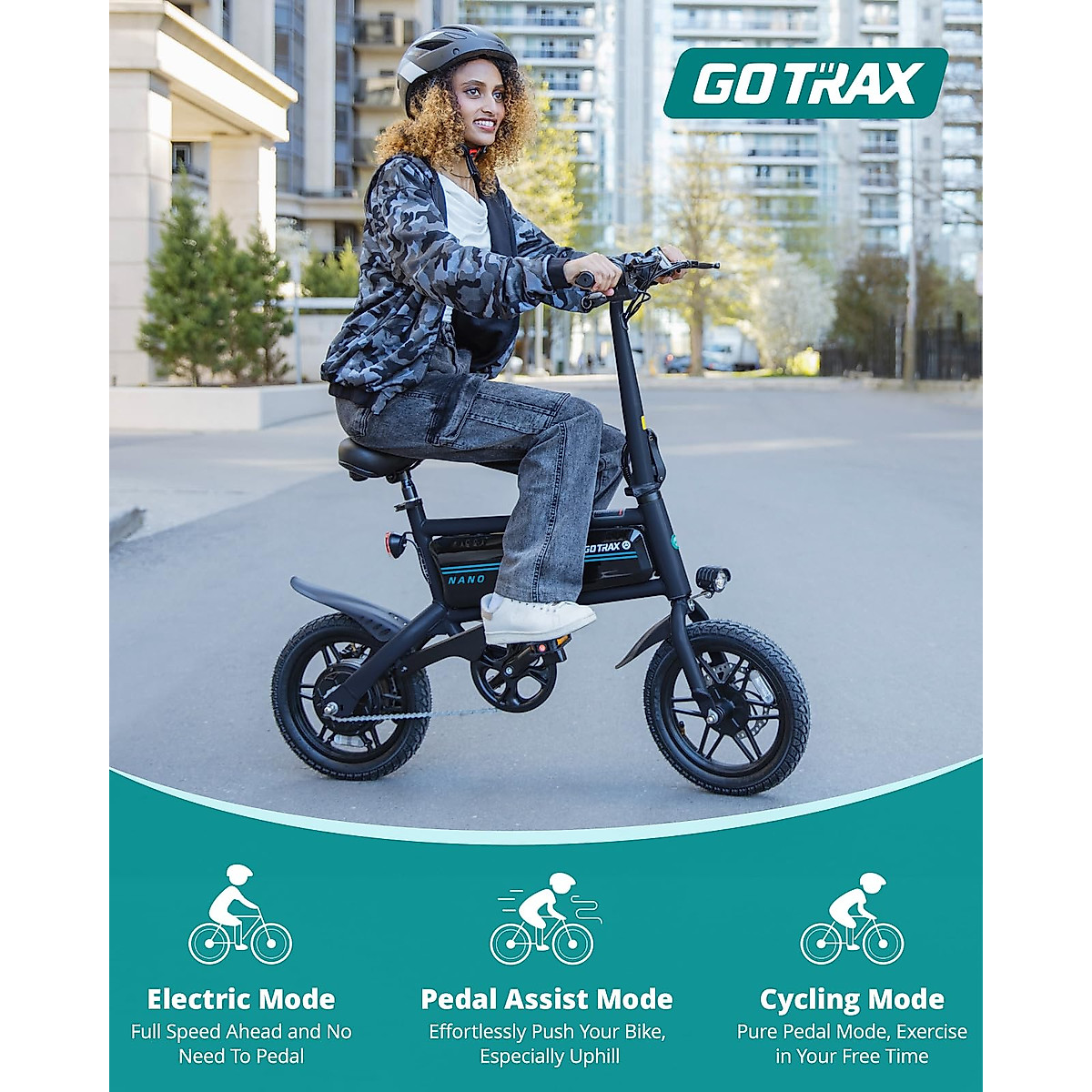 Gotrax Nano 14" Folding Electric Bike, Max Range 25Miles(Pedal-Assist) & Max Speed 15.5Mph, Power by 350W Motor, Adjustable Seat & Dual Fenders, Commuter Electric Bicycle for Adults/Teens Black