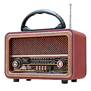 Oncheer AM/FM/SW 3-Band Portable Radio: Wooden Retro Vintage Radios, Rechargeable Battery Operated, Handheld, for Outdoor Picnic Beach Camping, Supports Bluetooth TF Card USB MP3 Player