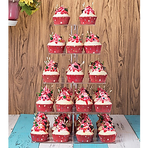 YestBuy 5 Tier Square Acrylic Cupcake Tree Tower Display Stand Display for Pastry Wedding Birthday Party (4" between 2 layers)