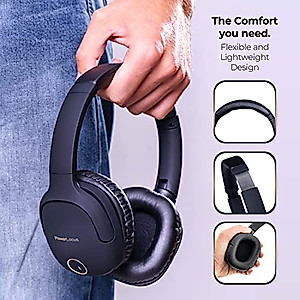 PowerLocus Bluetooth Headphones Over Ear, [Bass-Mode Button] Wireless Headphones, Foldable Hi-Fi Stereo, Soft Memory Foam Earmuffs, Metal Extendable Sides, Headset with Microphone for Phone/PC/TV