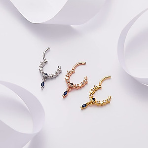 16G Septum Rings Blue Waterdrop Diamond Dangle Septum Jewelry CZ Planet Lucky Star Daith Earring 361L Surgical Stainless Steel Cartilage Piercing Crescent Moon Hinged Earrings Nose Helix Ring Clicker