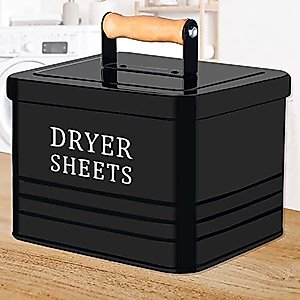 DAYA FASHION Dryer Sheet Holder Black, Metal Farmhouse Dryer Sheet Dispenser for Laundry Room, Dryer Sheet Container with Lid, Fabric Sheet Holder Storage Bin, Glossy Black