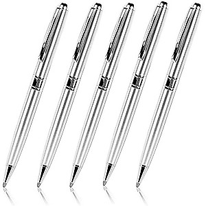 Cambond Sliver Ballpoint Pens Black Ink Metal Pen Nice Uniform Pens for Men Business Office Police,Twist Retractable 1.0 mm Medium Point Refills, 5 Pack