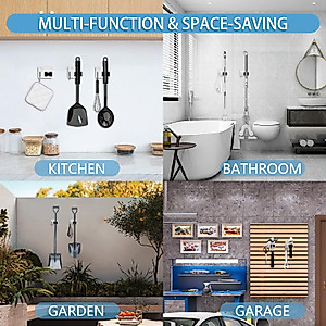 3-H 6 Pack Broom Hanger Wall Mount,Broom Holder Stainless Steel,Broom Holder Wall Mount Self Adhesive,Broom Organizer Storage Tool Racks for Home Kitchen Garden Laundry Garage(Silver)