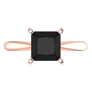 2.0 ct Princess Cut Solitaire Natural Black Onyx Engagement Wedding Bridal Promise Anniversary Ring 18K Rose Gold Size 3.5