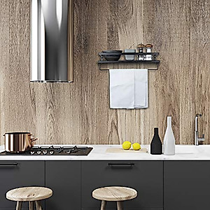 Peter's Goods Modern Floating Shelves with Rail - Wall Mounted Bathroom Wall Shelves with Towel Bar - Also Perfect for Bedroom Decor and Kitchen Storage - Solid Paulownia Wood Shelf Set of 2 (Black)