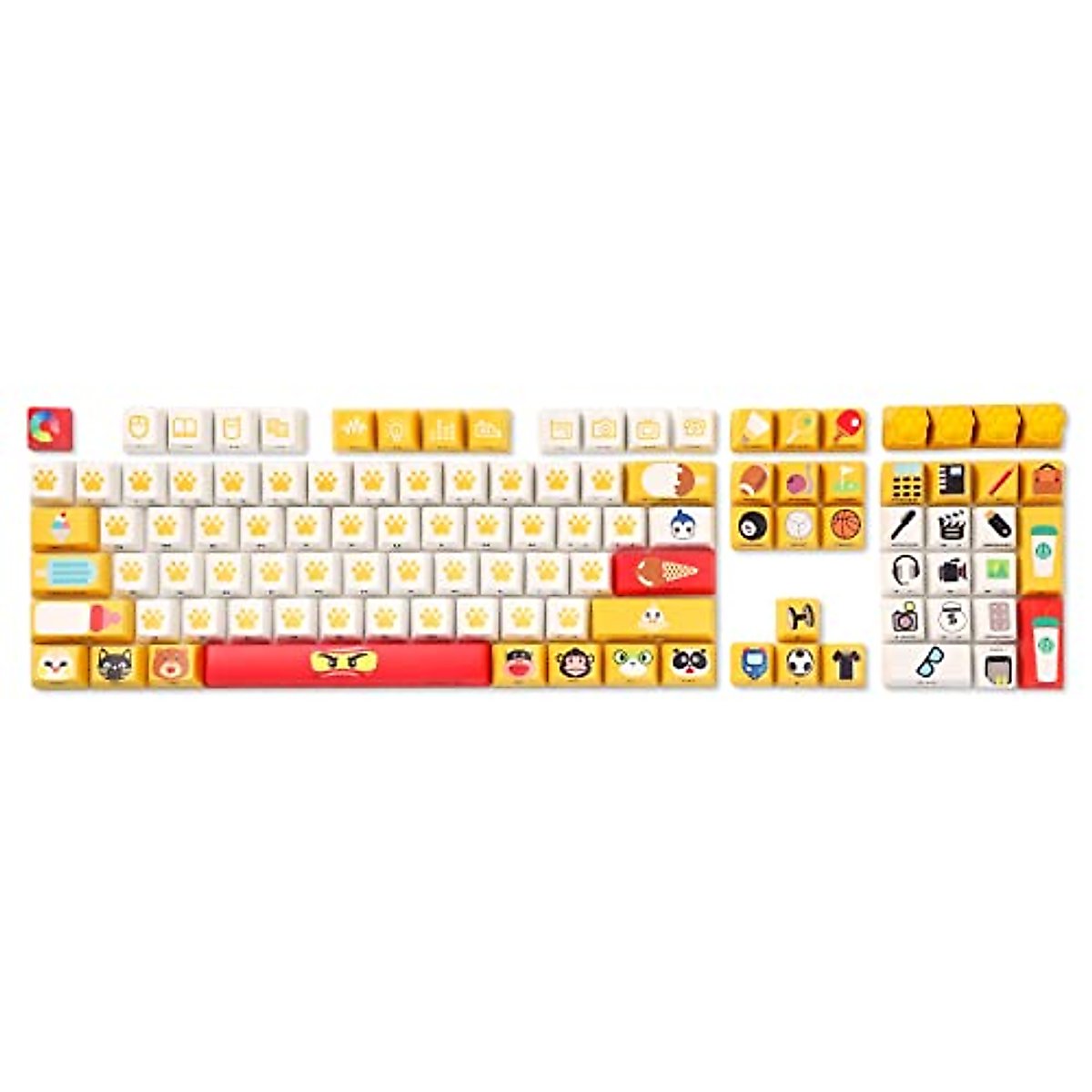 LTC LavaCaps PBT Double Shot108 Keycaps Set, Cat's Claw Sublimation OEM Profile for ANSI US Layout 61/87 TKL/104/108 Keys Mechanical Keyboard, with Keycap Puller - (Only Keycaps), Yellow