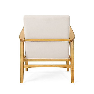 Christopher Knight Home Isaac Mid Century Modern Fabric Arm Chair, Ivory, Walnut 28.5D x 26.3W x 31.75H in