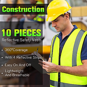 Zhanmai 10 Pcs Reflective Safety Vest Yellow High Visibility Vest Construction Work Vest for Men Women(M)