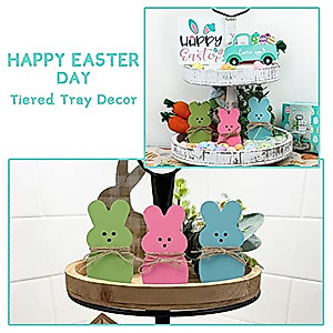 Easter Decorations-5PCS Wood Block Bunny Peeps Easter Decorations for The Home-Farmhouse Easter Decor for Table and Easter Tray Decor