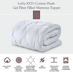 Ella Jayne Lofty 100% Cotton Plush Gel Fiber Filled Mattress Topper, 2" Extra Loft, Deep Elastic Skirt, Fits 22" Mattress - California King (72″x84″x2″)