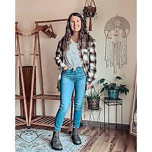 BTFBM Womens Plaid Jacket Long Sleeve Button Down Casual Flannel Shacket Shirts Loose Fall Spring Blouses Tops 2025(Plaid Brown, Large)