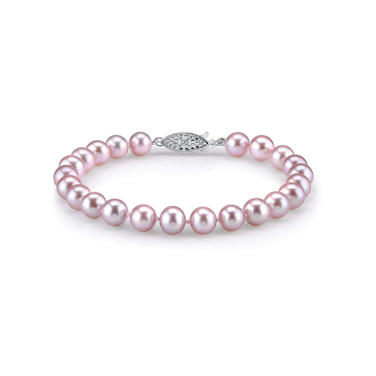 The Pearl Source 14K Gold 7-8mm AAA Quality Round Pink Freshwater Cultured Pearl Bracelet for Women