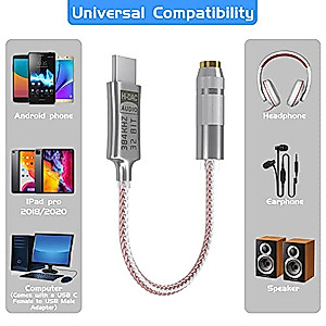 USB C DAC [♪Hi-Res 32bit 384KHz♪] USB C to 3.5mm Audio Adapter with ALC5686 Chip, USB C Headphone Adapter, USB to 3.5mm Jack Audio Adapter, 3.5mm to USB C, USB C to Headphone Jack for Type C Devices
