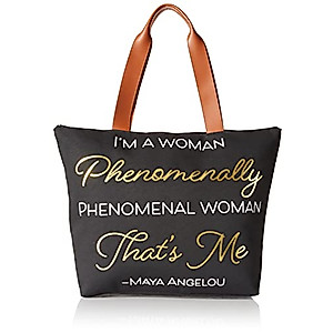 African American Expressions - Maya Angelou Phenomenal Woman Canvas Tote Bag (20" x 15") CHB02, Black