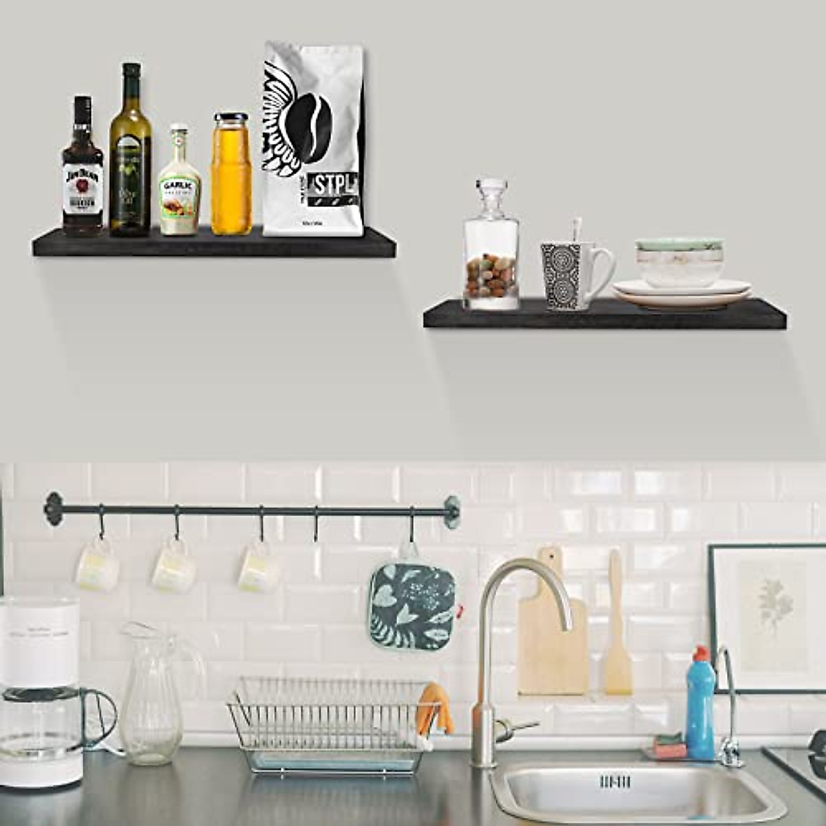 LYYYXGYP Floating Shelves for Wall Rustic Wood Wall Shelves for Bedroom, Bathroom, Living Room, Kitchen, Laundry Room Set of 2