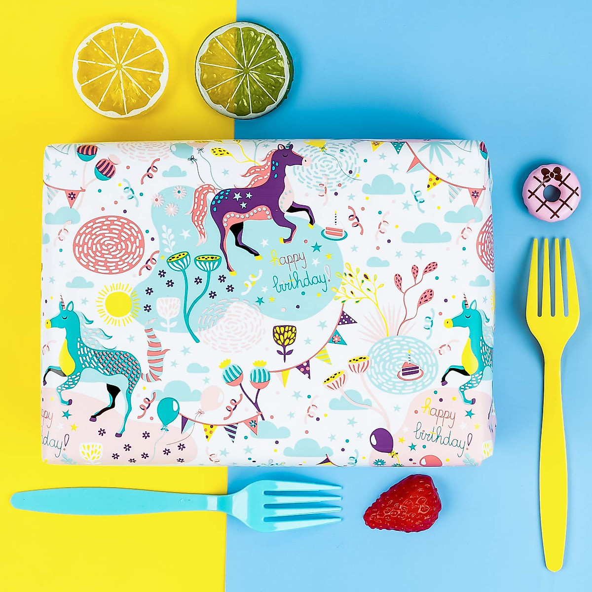 WRAPAHOLIC Jumbo Reversible Unicorn Wrapping Paper - Jumbo Roll - 24 Inch x 65.5 Feet - Girls Birthday Wrapping Paper for Kids Girls Birthday, Baby Shower