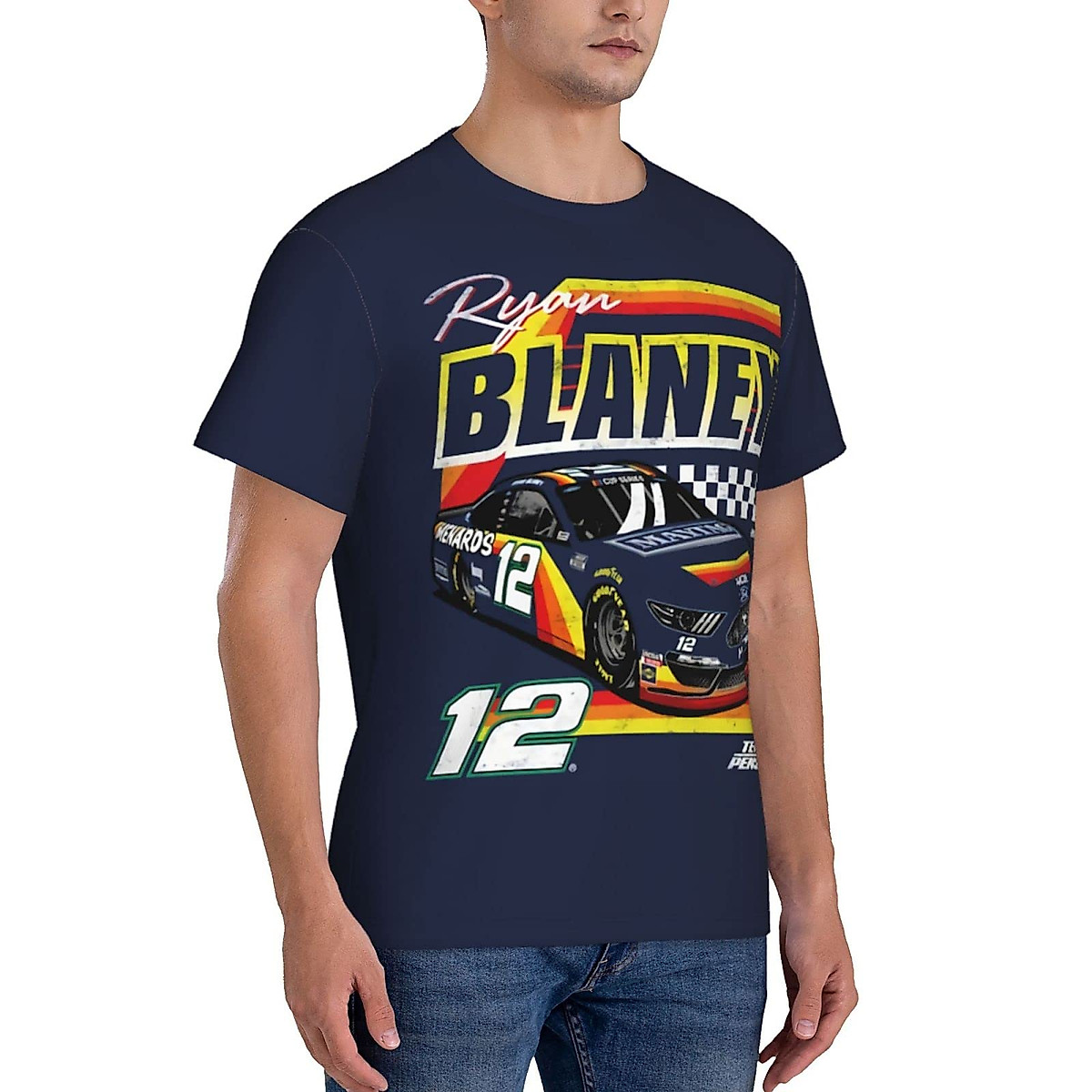 Ryan Blaney 12 Men's T-Shirt Crewneck T-Shirt Tight Sport Short Sleeve Classic Printing Performance