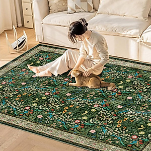 8 X10 Area Rugs for Living Room, Machine Washable Rug for Bedroom, Green Rug Non-Slip for Hardwood Carpet, Vintage Soft Low-Pile Throw Rugs for Dining Room, Kitchen, Entryway, and Dorm