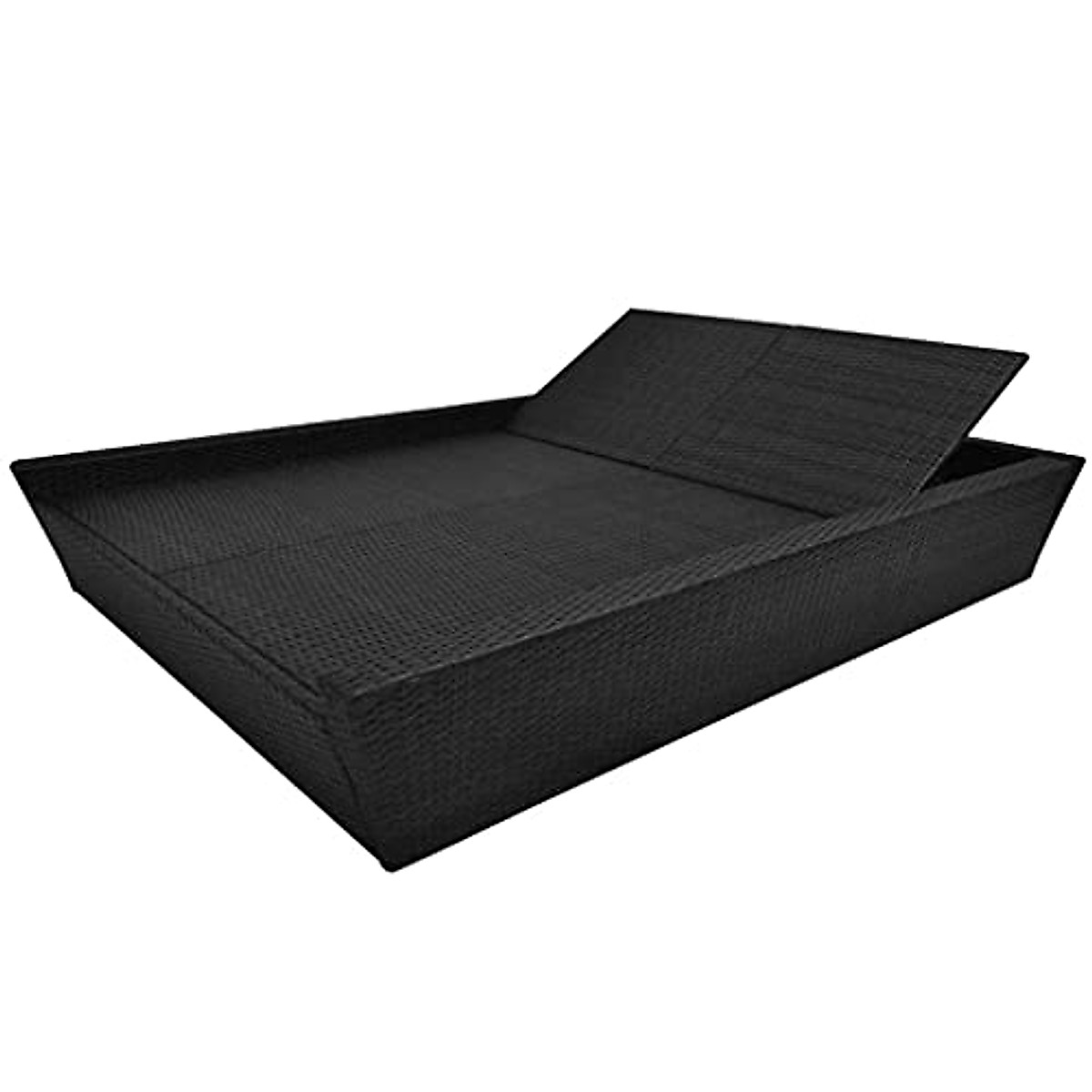 EstaHome Outdoor Lounge Bed with Cushion | Adjustable Rattan Patio Daybed | 2-Person Outdoors Sunbed | Garden Sun Lounge Bed | Sofabed for Outside Backyard Yard Pool Beach | Black Poly Rattan
