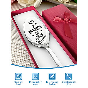 Advivio Just a Spoonful of Sugar - Funny Engraved Stainless Steel Sugar Spoon Dessert Spoon, Coffee Tea Lovers Mary Poppins Sugar Spoon for Friends Mom and Dad Birthday Valentine Christmas Gifts