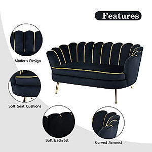 QHITTY Velvet Loveseat, 58'' Velvet Sofa Accent Couch Settee Upholstered Chair, 2 Seater Small Loveseat for Small Spaces, Living Room (Black)