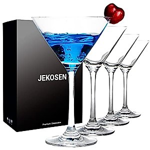 JEKOSEN Crystal Martini Glasses Gift Box 9 Ounce Set of 4 Cocktail Glasses Premium Strong Lead-Free Clear