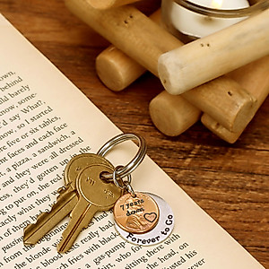 HRMYUDI Copper Gifts for 7th Anniversary, 7 Years Anniversary Copper Gift Coin Keychain with a 2018 Penny, 7 Years Down and Forever To Go Keyring, Anniversary Present for Man Woman