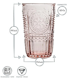 Bormioli Rocco Romantic Set Of 6 Tumbler Glasses, 11.5 Oz. Colored Crystal Glass, Cotton Candy Pink, Made In Italy.
