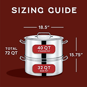 CONCORD Extra Large Outdoor Stainless Steel Stock Pot Steamer and Braiser Combo. Great for steaming oysters, crab, crawfish and more (40 QT)