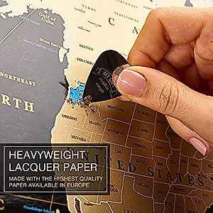 Scratch Off map 16x24 Black Gold Detailed USA States Deluxe Tracker Pin World Map MyMap Travel map Wall Poster Push pin map Includes Pins Tube Poster Map to Scratch Wall Décor Birthday Gift IDea…