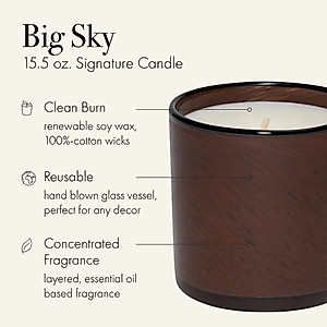 LAFCO New York Signature Candle, Big Sky - 15.5 oz - 90-Hour Burn Time - Reusable, Hand Blown Glass Vessel - Made in The USA