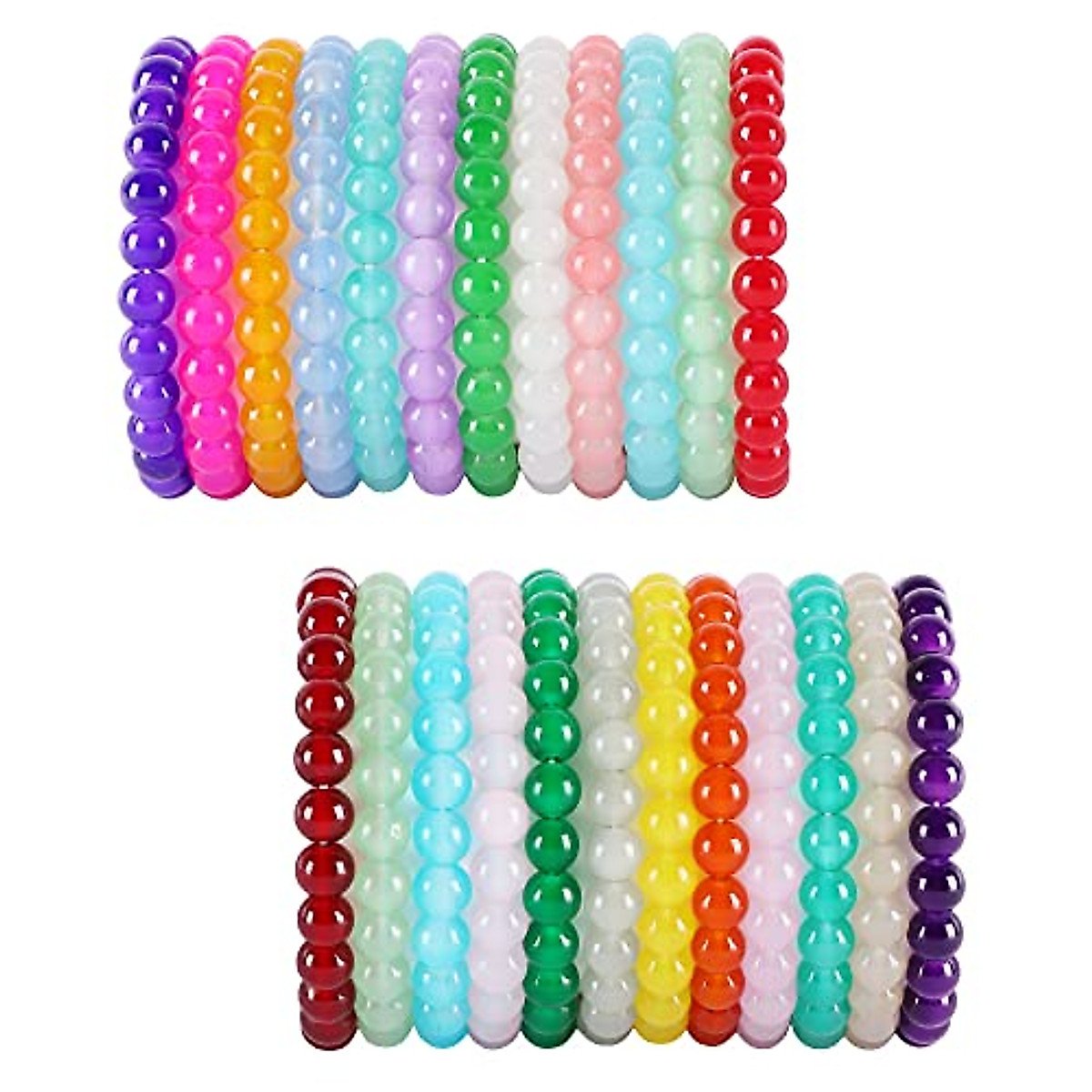 WAINIS 24PCS 8mm Glass Beaded Bracelets for Women Elastic Stretch Round Bead Healing Bracelet Multicolor Handmade Stackable Beads Bracelet