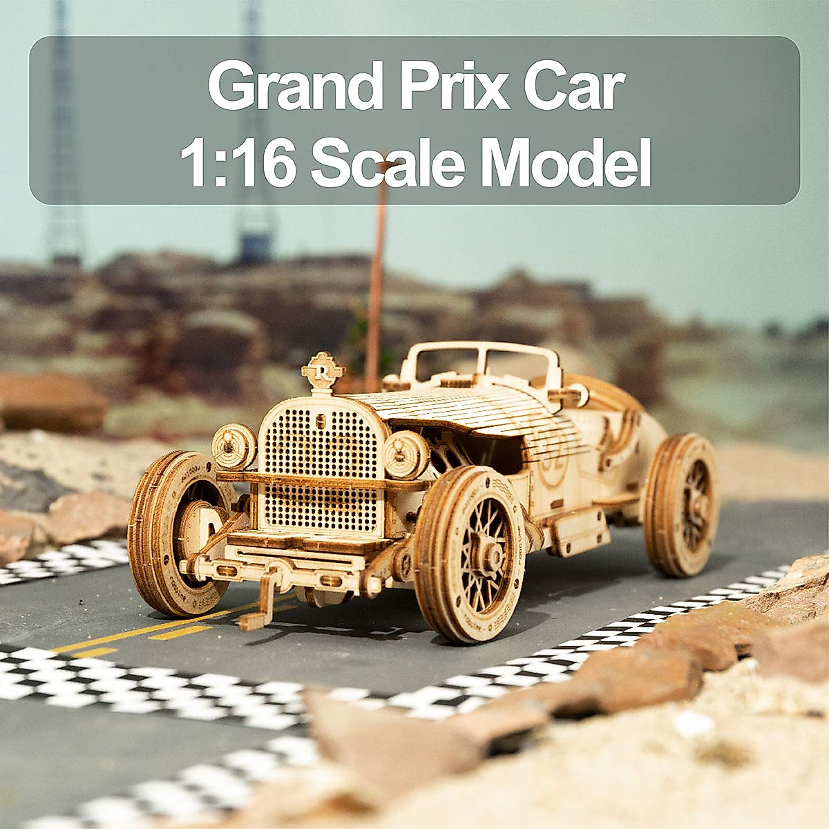 ROKR 3D Wooden Puzzle for Adults-Mechanical Car Model Kits-Brain Teaser Puzzles-Vehicle Building Kits-Unique Gift for Kids on Birthday/Christmas Day(1:16 Scale)(MC401-Grand Prix Car)