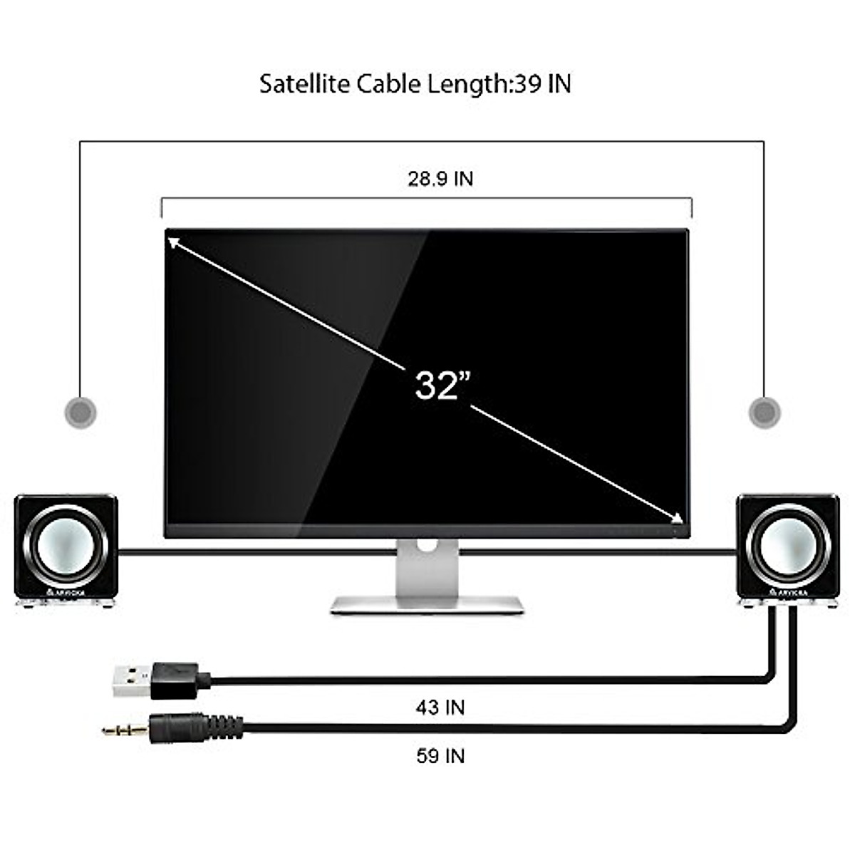 ARVICKA Computer Speaker, LED Accents USB Speaker Small Mighty Solid Wired Multimedia Speaker for PC Monitor Desktop Laptop Gaming Smartphones Tablets Projectors TVs, Black