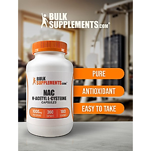 BulkSupplements.com N-Acetyl L-Cysteine 1000mg Capsules - N-Acetyl Cysteine 1000mg, NAC Supplement - NAC 1000mg, Gluten Free - 2 Capsules per Serving, 360 Capsules (Pack of 1)